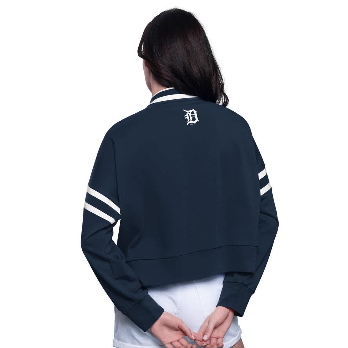 STARTER Women's Starter Navy Detroit Tigers Power Play Cropped Pullover ...