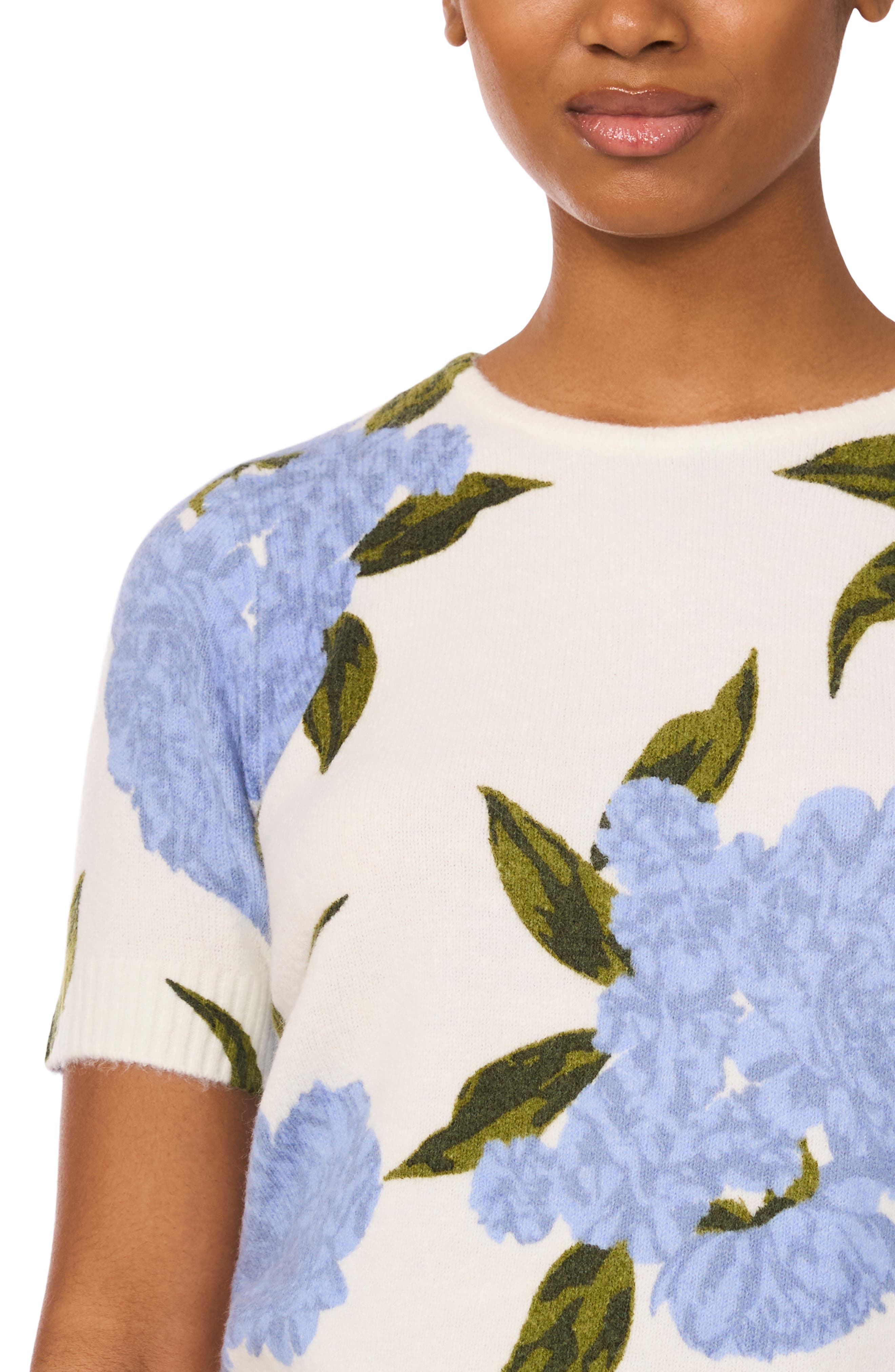 CeCe Floral Short Sleeve Sweater | Nordstromrack