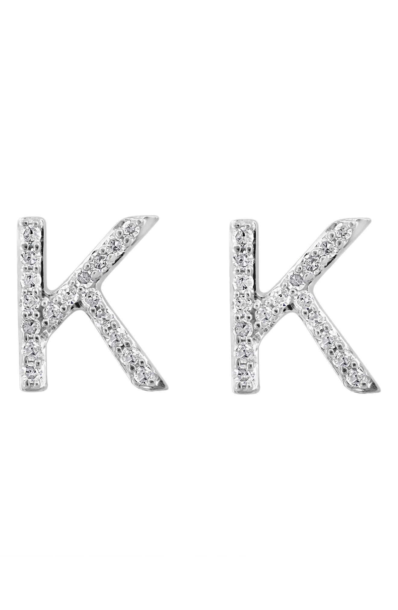 EFFY Sterling Silver Diamond 'K' Initial Stud Earrings | Nordstromrack