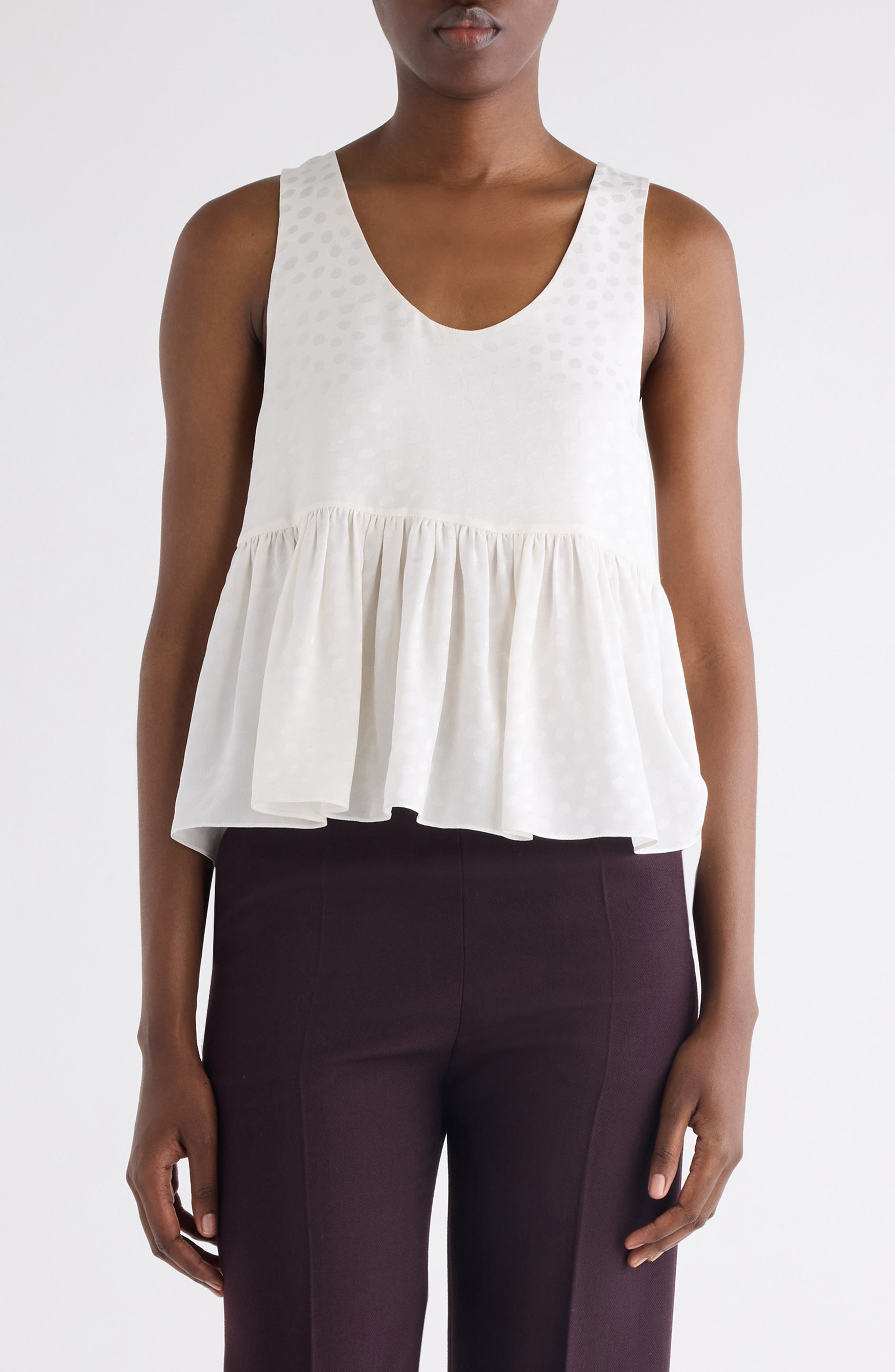 Chloé Polka Dot Jacquard Organic Silk Crêpe de Chine Tank | Nordstrom