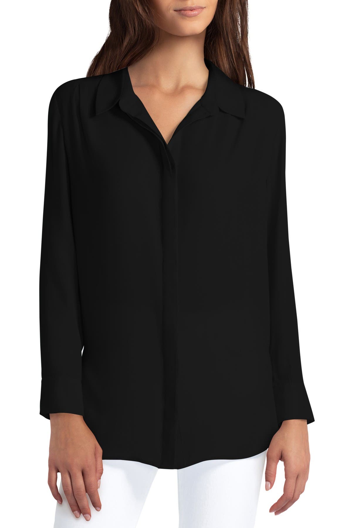 H HALSTON Long Sleeve Button Front Tunic Top | Nordstromrack