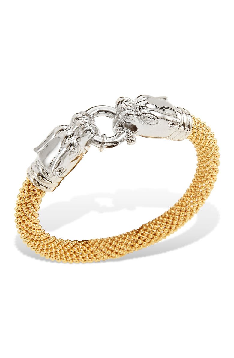 SAVVY CIE JEWELS Two-Tone 18K Gold Plated Panther Head Mesh Bracelet ...