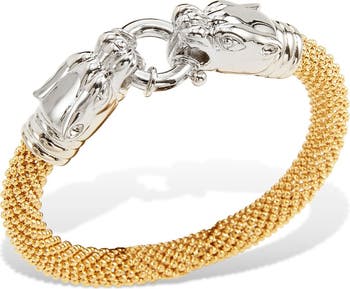 SAVVY CIE JEWELS Two-Tone 18K Gold Plated Panther Head Mesh Bracelet ...