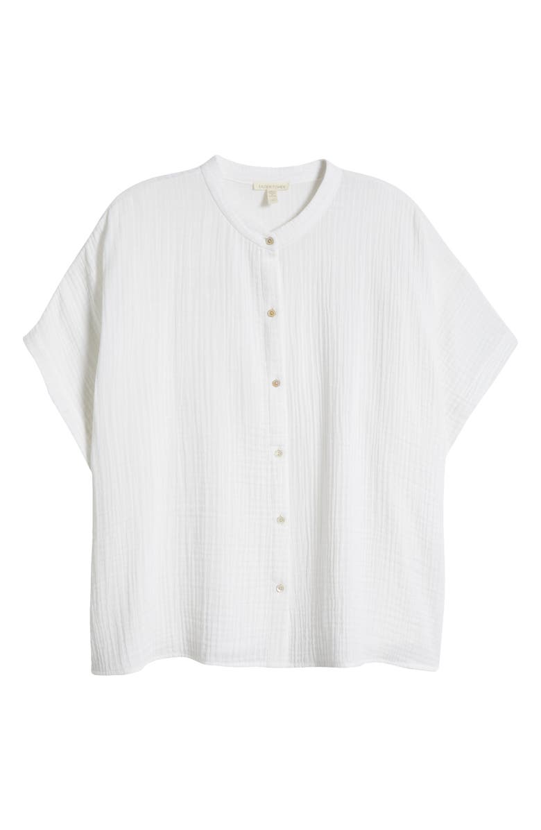 Eileen Fisher Band Collar Boxy Organic Cotton Button-Up Shirt ...