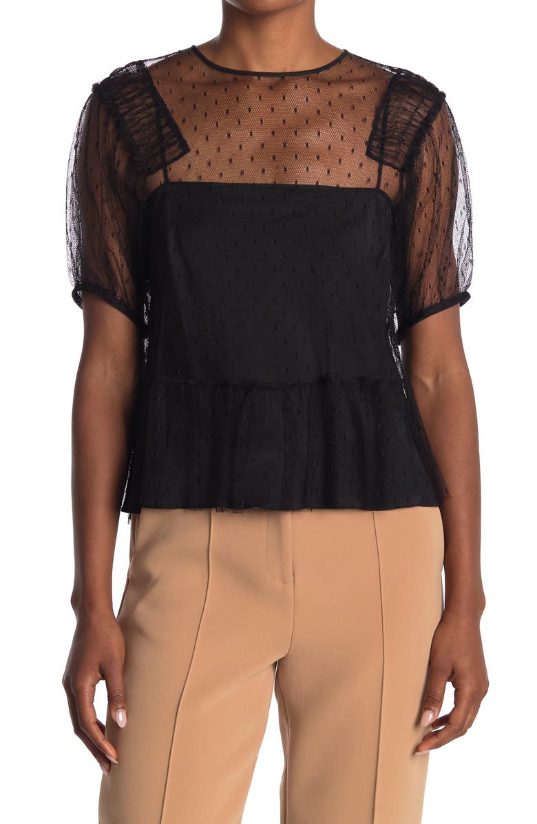 RED Valentino Dotted Lace Peplum Blouse | Nordstromrack