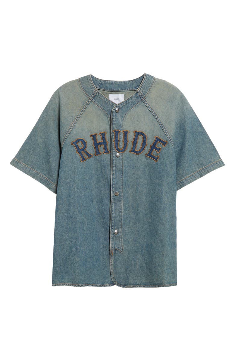 Rhude Embroidered Logo Denim Baseball Shirt | Nordstromrack