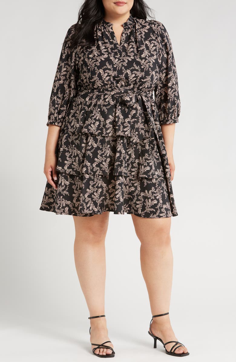 MELLODAY Wheat Print Split Neck Dress | Nordstromrack
