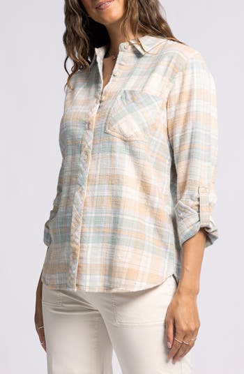 Thread & Supply Audrey Plaid Cotton Flannel Roll Tab Button-Up Shirt ...