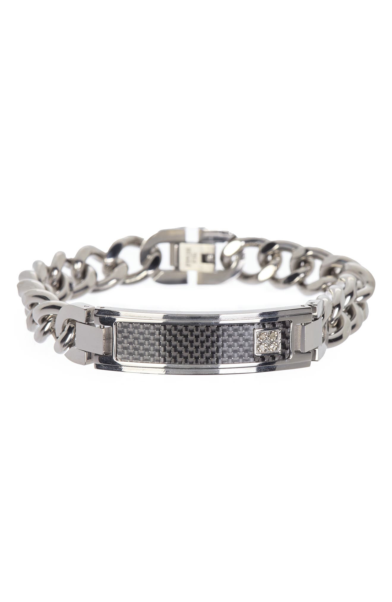 AMERICAN EXCHANGE Men's Checker ID Bar Curb Chain Stainless Steel ...