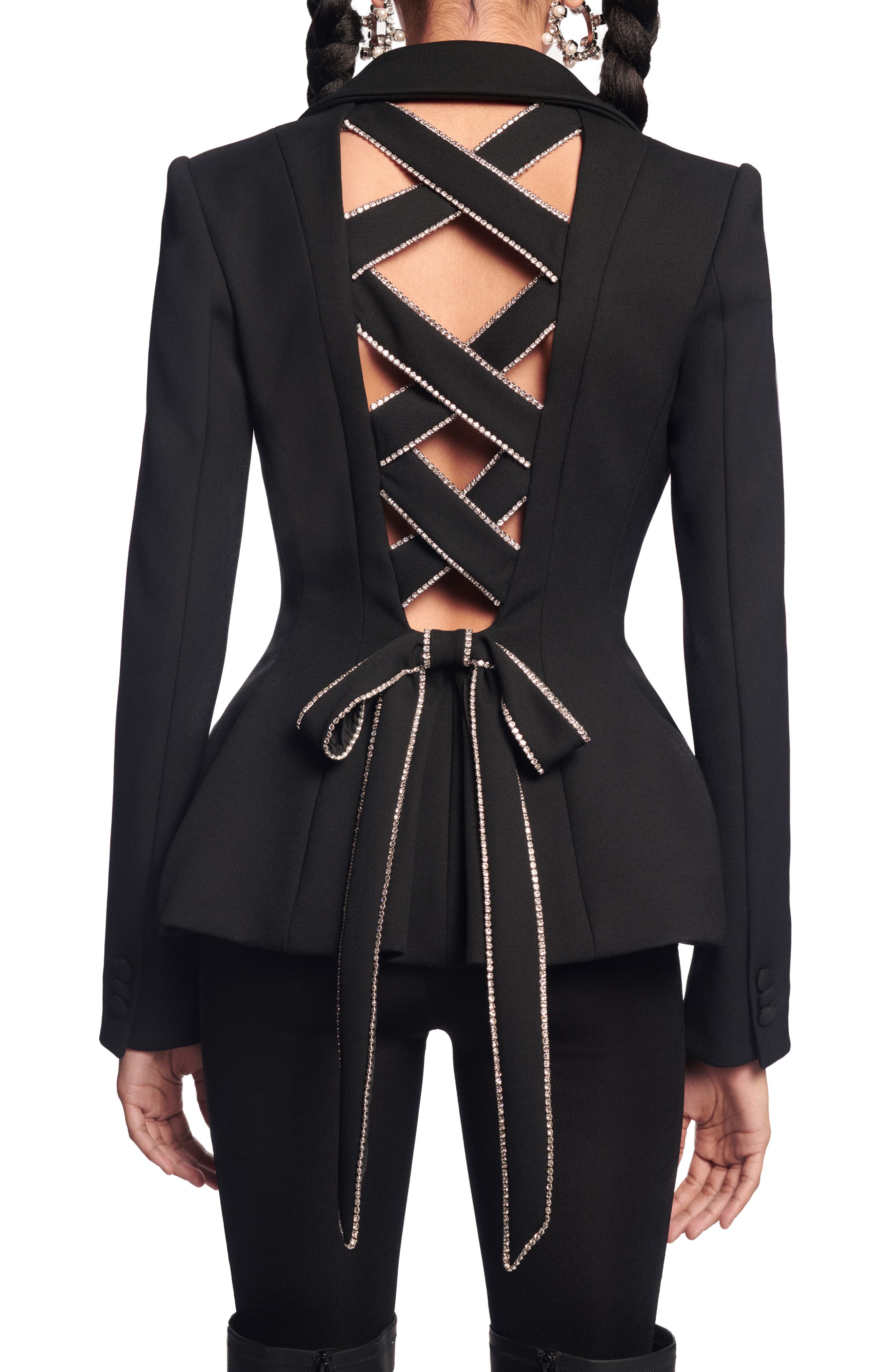 Area Hourglass Crystal Trim Laced Virgin Wool Blazer | Nordstrom