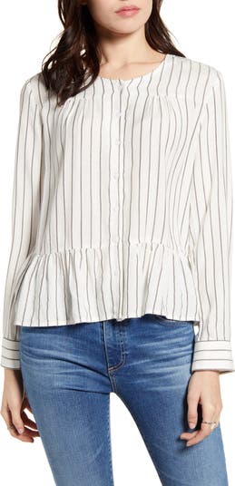 Rails Ruby Stripe Button Front Peplum Shirt | Nordstrom
