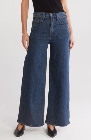 rag & bone Serena High Waist Rhinestone Wide Leg Jeans | Nordstromrack