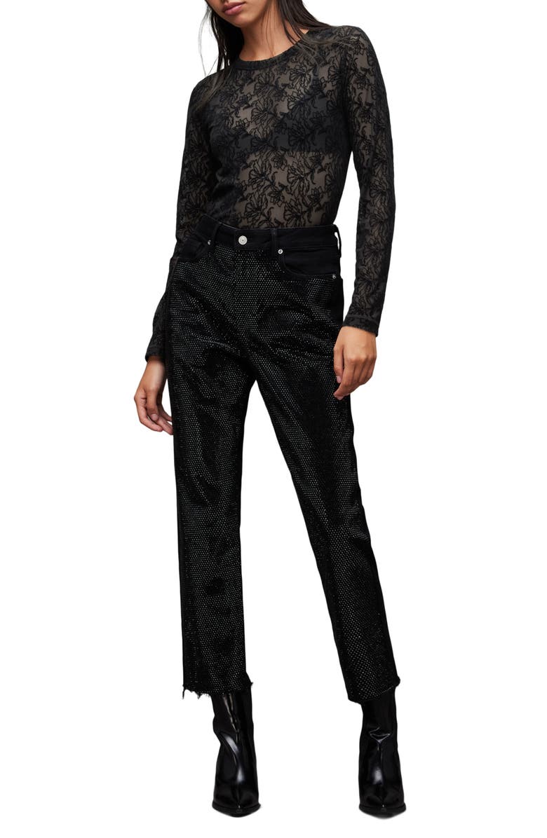 AllSaints Fran Floral Flocked Top | Nordstromrack