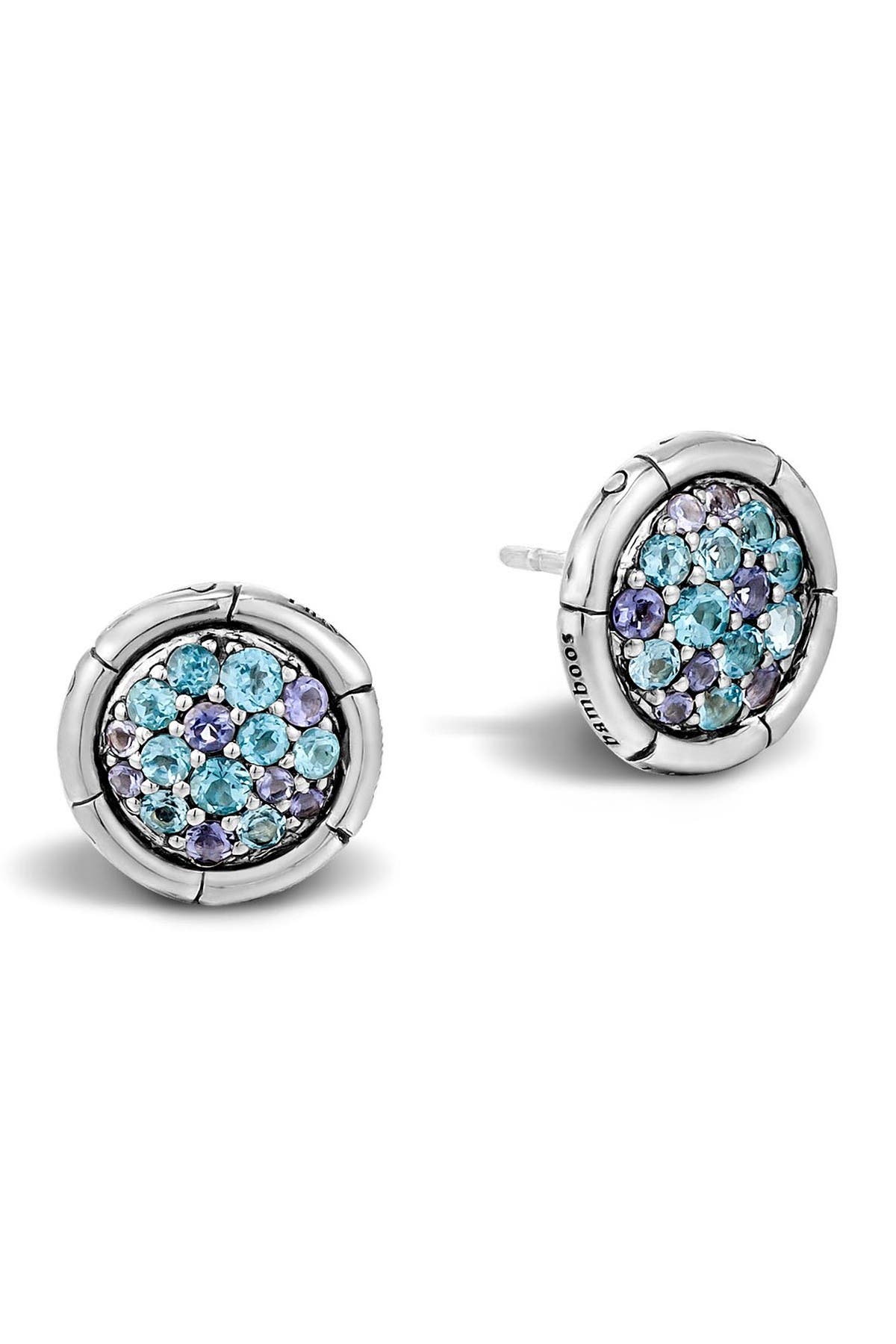 John Hardy Sterling Silver Pave Mixed Stone Bamboo Textured Circle Stud ...