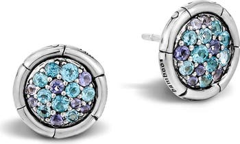 John Hardy Sterling Silver Pave Mixed Stone Bamboo Textured Circle Stud ...