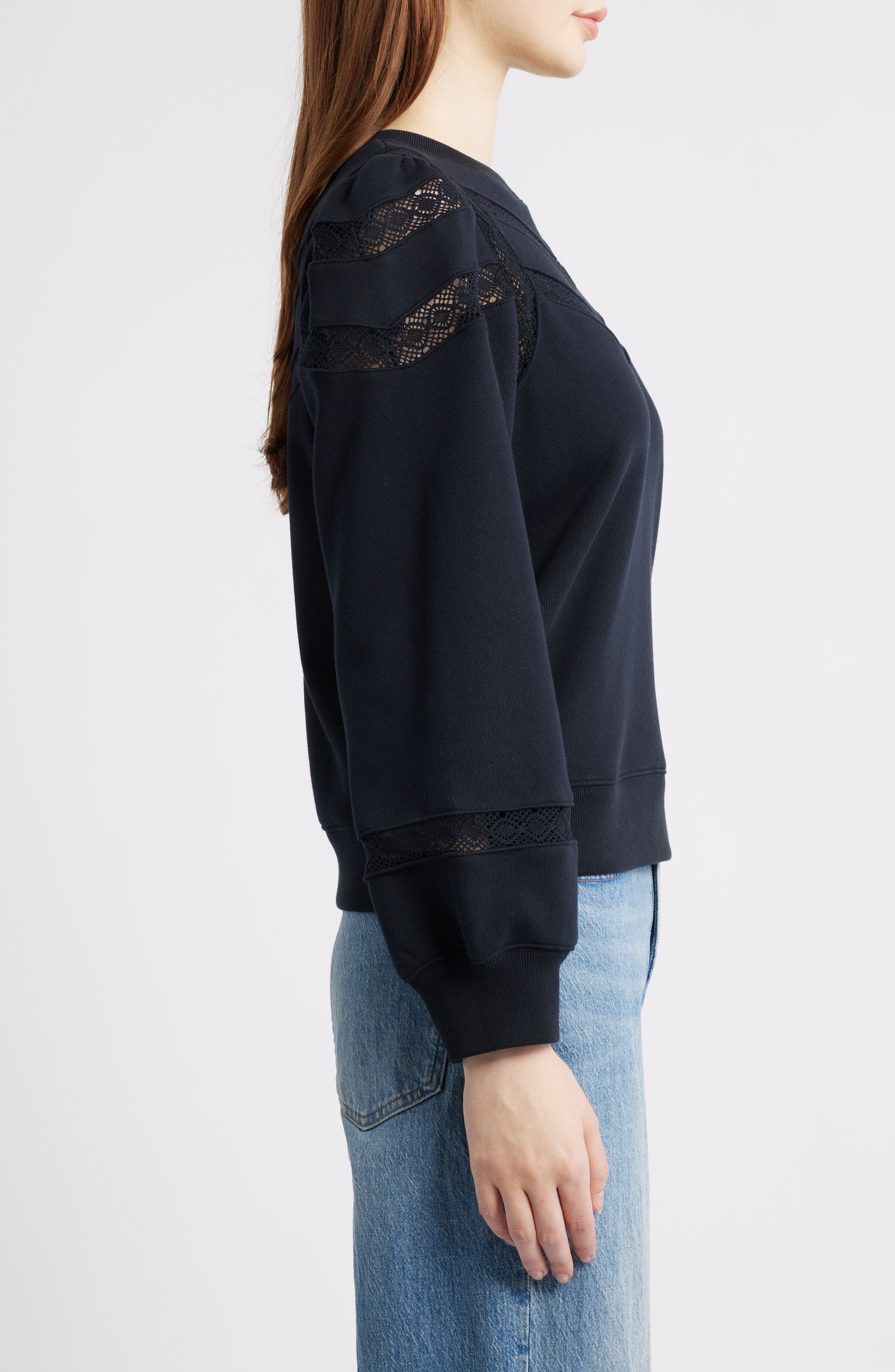 Rails Isles Lace Inset Cotton Sweatshirt | Nordstrom