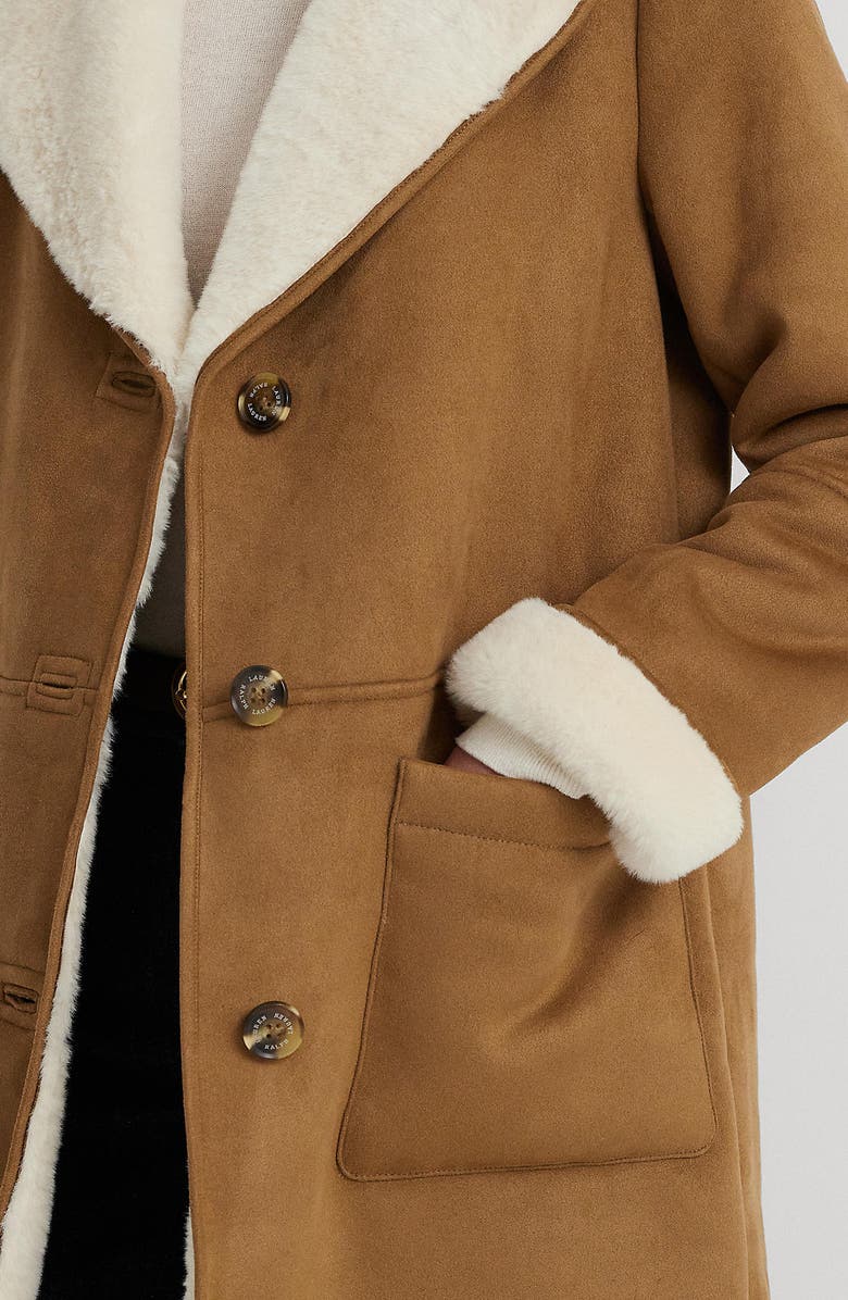 Lauren Ralph Lauren Notch Collar Faux Suede Coat with Faux Shearling ...