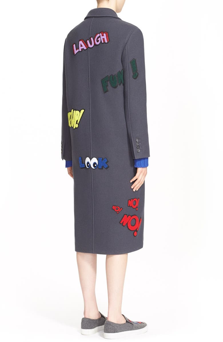 Mira Mikati 'Multi-Words' Patch Double Breasted Wool Blend Coat | Nordstrom
