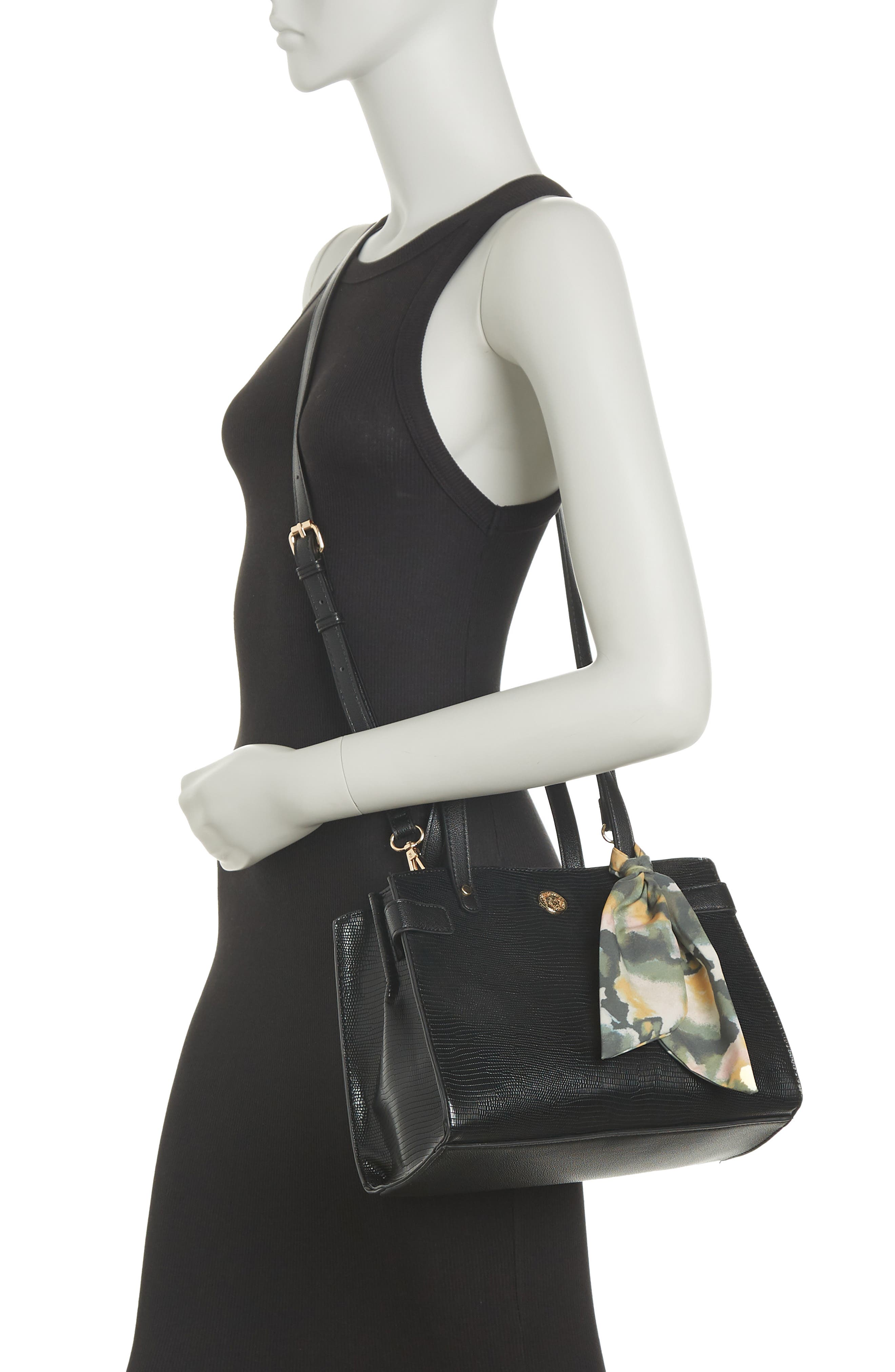 Anne Klein Lizard Embossed Midi Satchel with Scarf | Nordstromrack