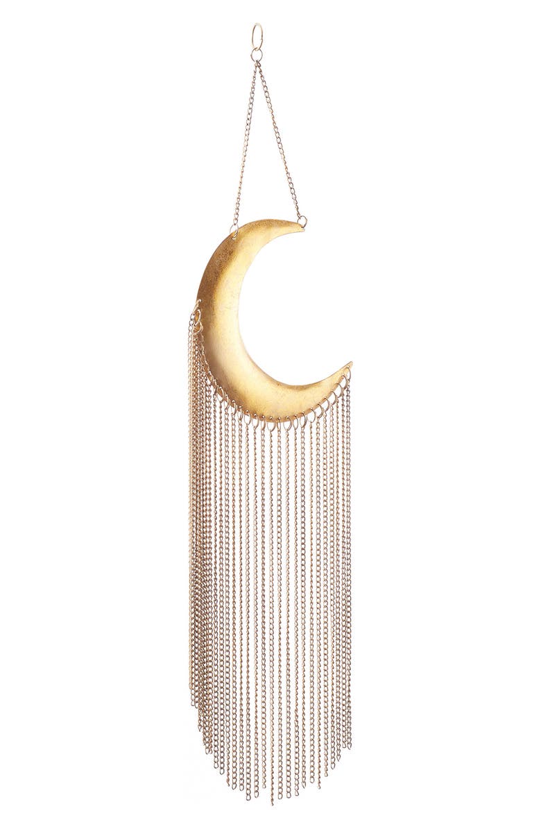 GINGER BIRCH STUDIO Gold Metal Indoor Outdoor Moon Windchime with Chain ...