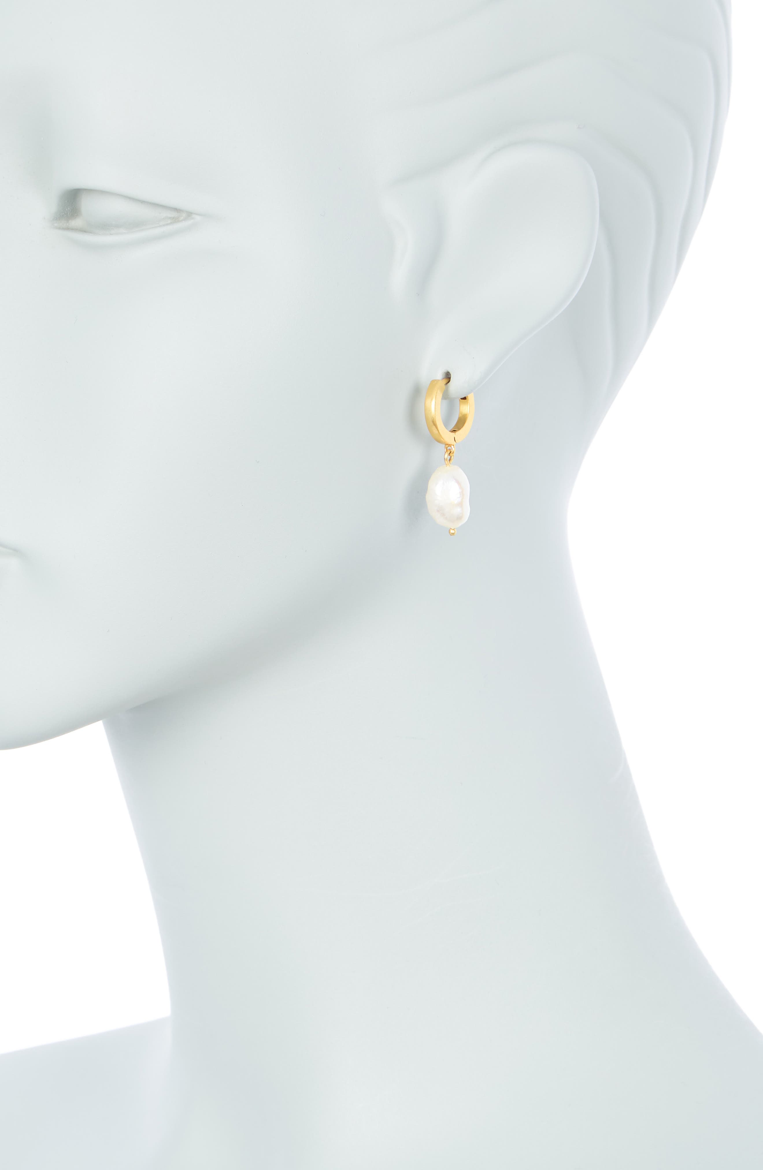 Madewell Gold Plated Keshi 4mm Freshwater Pearl Crystal 2-Piece Earring ...