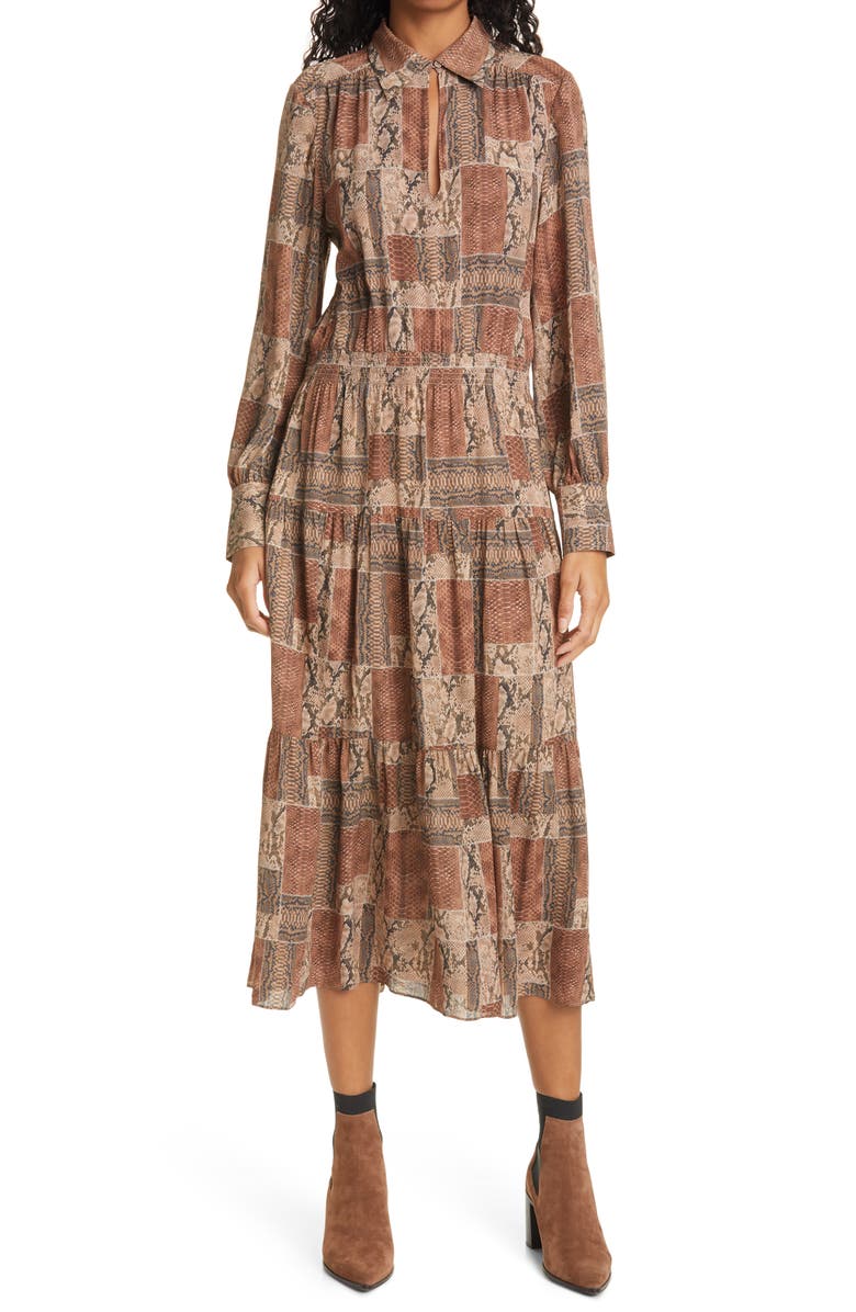 FRAME Willa Snake Print Silk Long Sleeve Dress | Nordstromrack