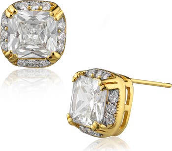 CZ by Kenneth Jay Lane Princess CZ Halo Stud Earrings | Nordstromrack