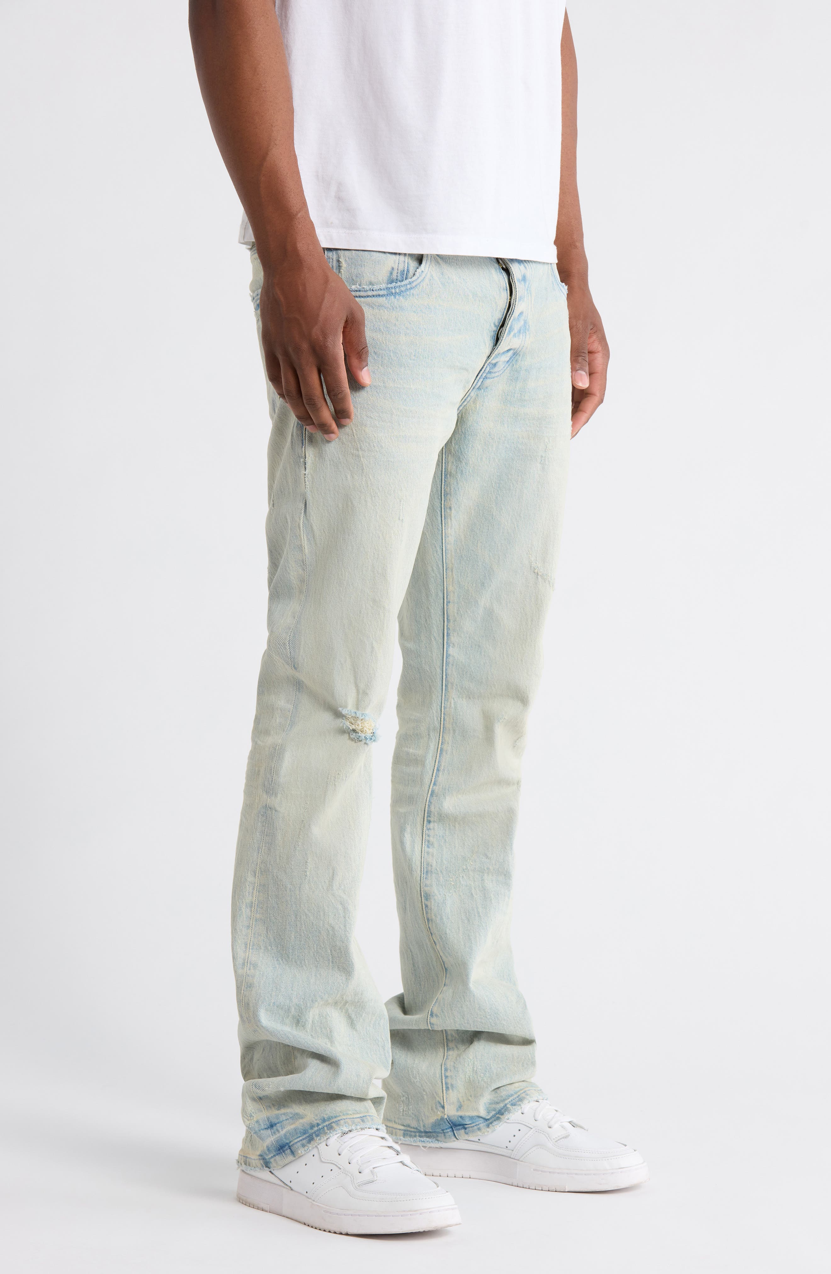 PURPLE BRAND Ripped Knee Blowout Flare Jeans | Nordstrom