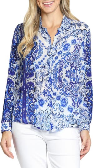 APNY Damask Print Roll Tab Sleeve Button-Up Shirt | Nordstromrack