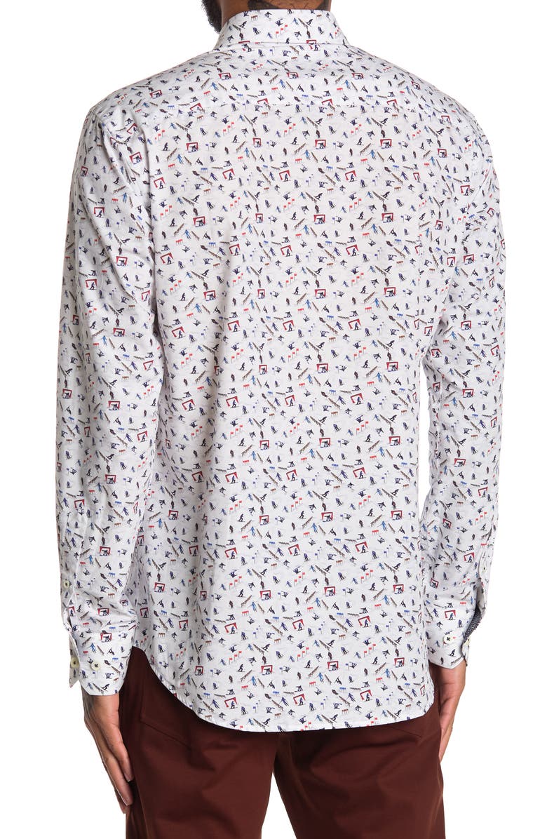 Bugatchi Long Sleeve Geometric Print Woven Shaped Fit Dress Shirt ...