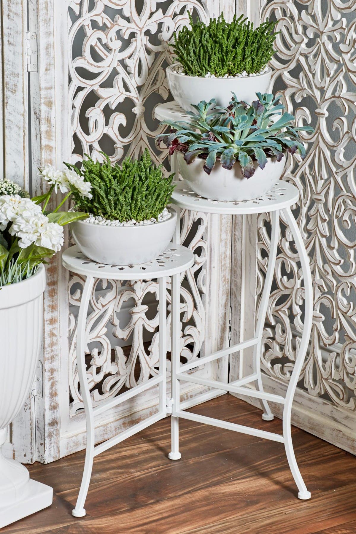 SONOMA SAGE HOME White Metal Indoor & Outdoor 3-Tier Floral Plant Stand ...