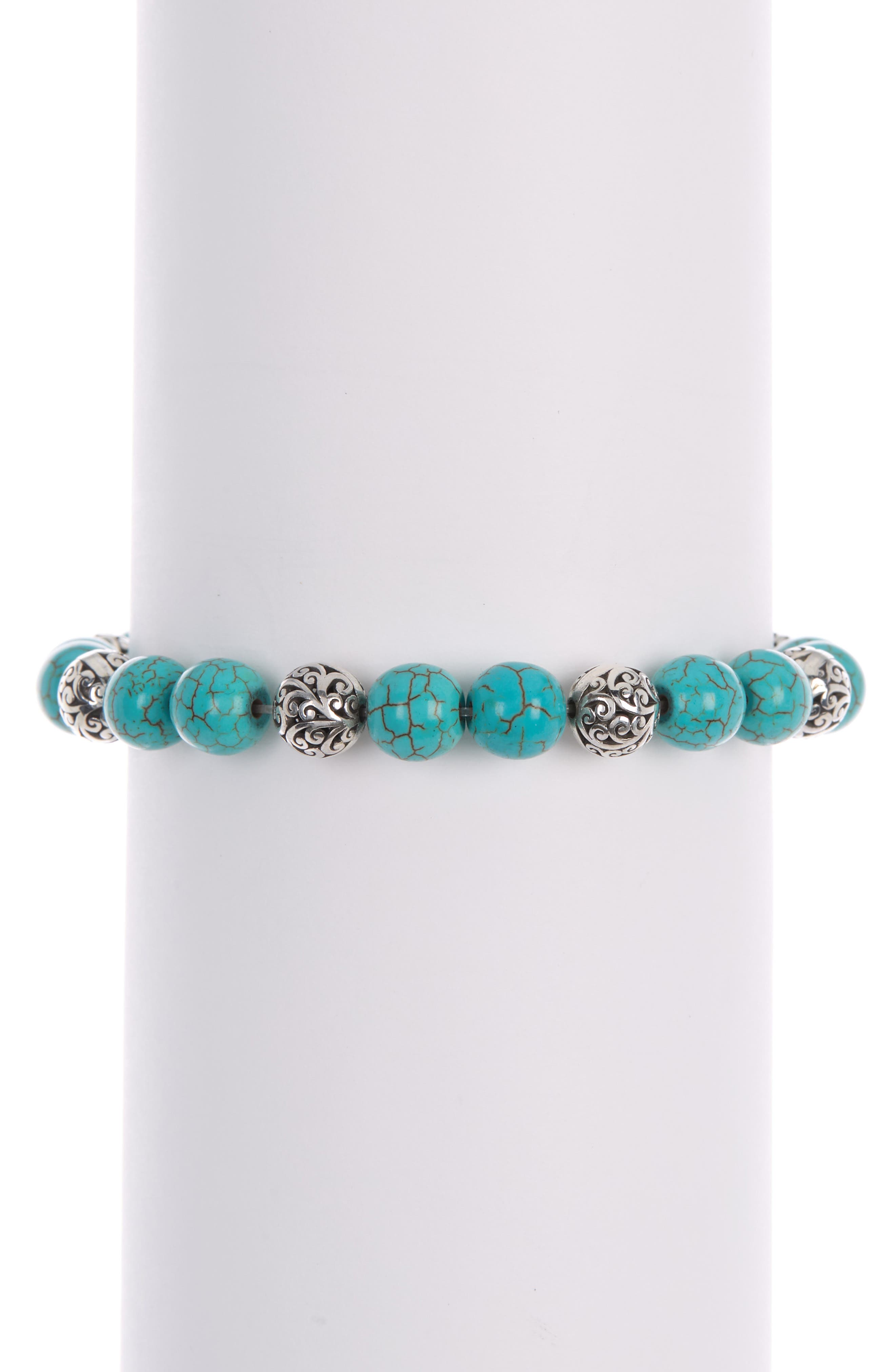 Lois Hill Sterling Silver Turquoise 8mm Beaded Stretch Bracelet ...