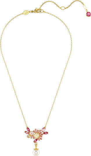 Swarovski Gema Crystal Flower & Imitation Pearl Pendant Necklace ...