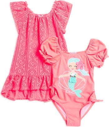 Flapdoodles Kids' Mermaid Appliqué One-Piece Swimsuit | Nordstromrack