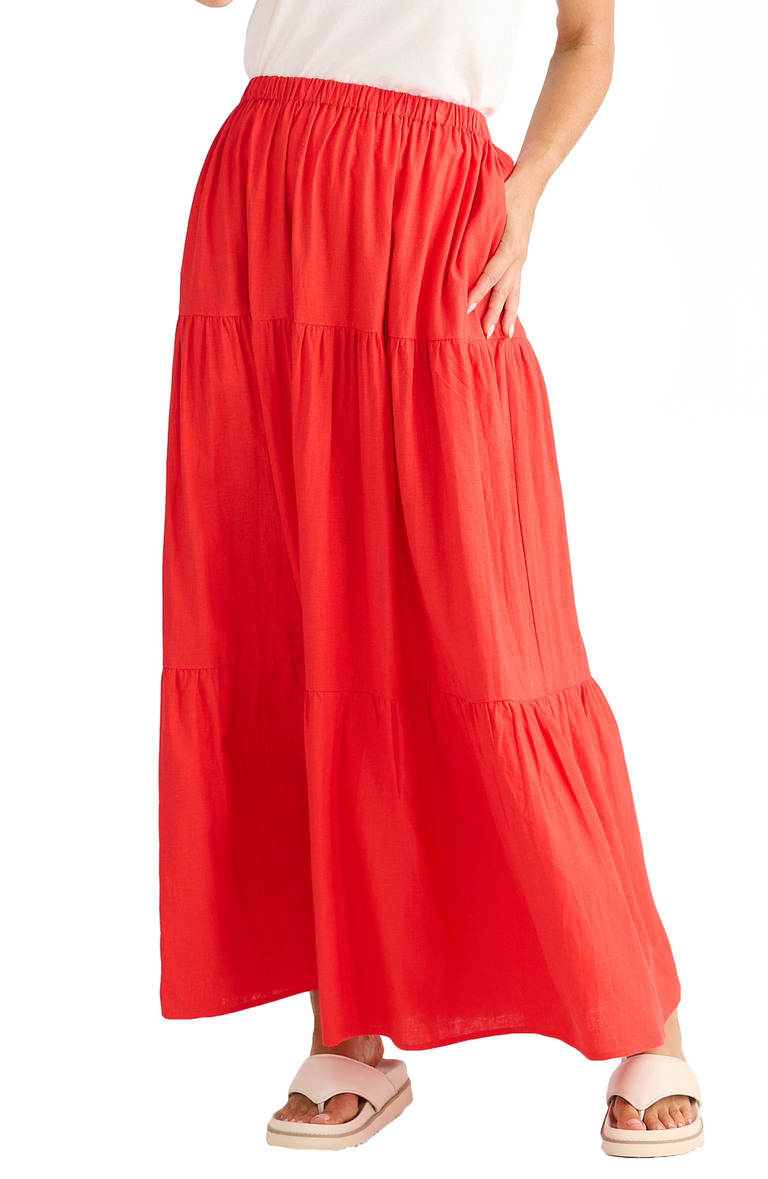 Brave+True Erini Tiered Linen Blend Maxi Skirt | Nordstrom