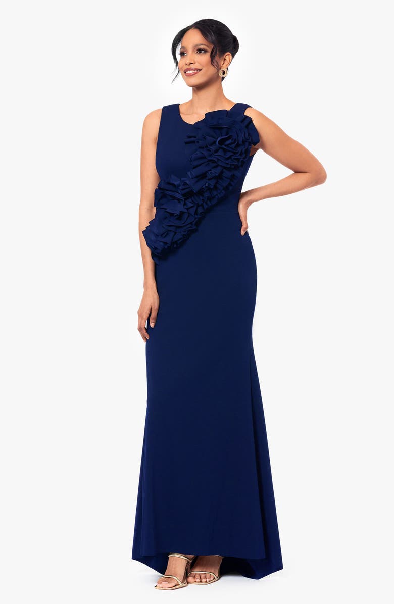 Betsy & Adam Rosette Detail Scuba Crepe Gown | Nordstrom