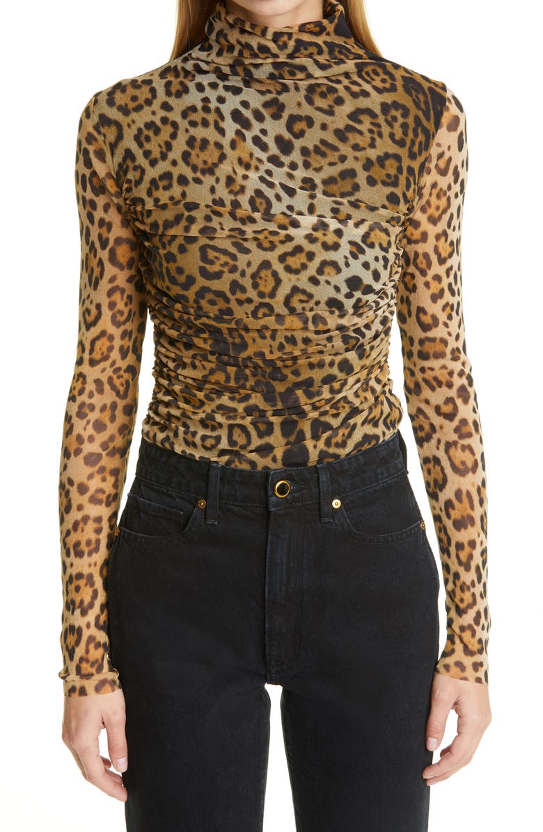 Fuzzi Leopard Print Ruched Mesh Top | Nordstromrack