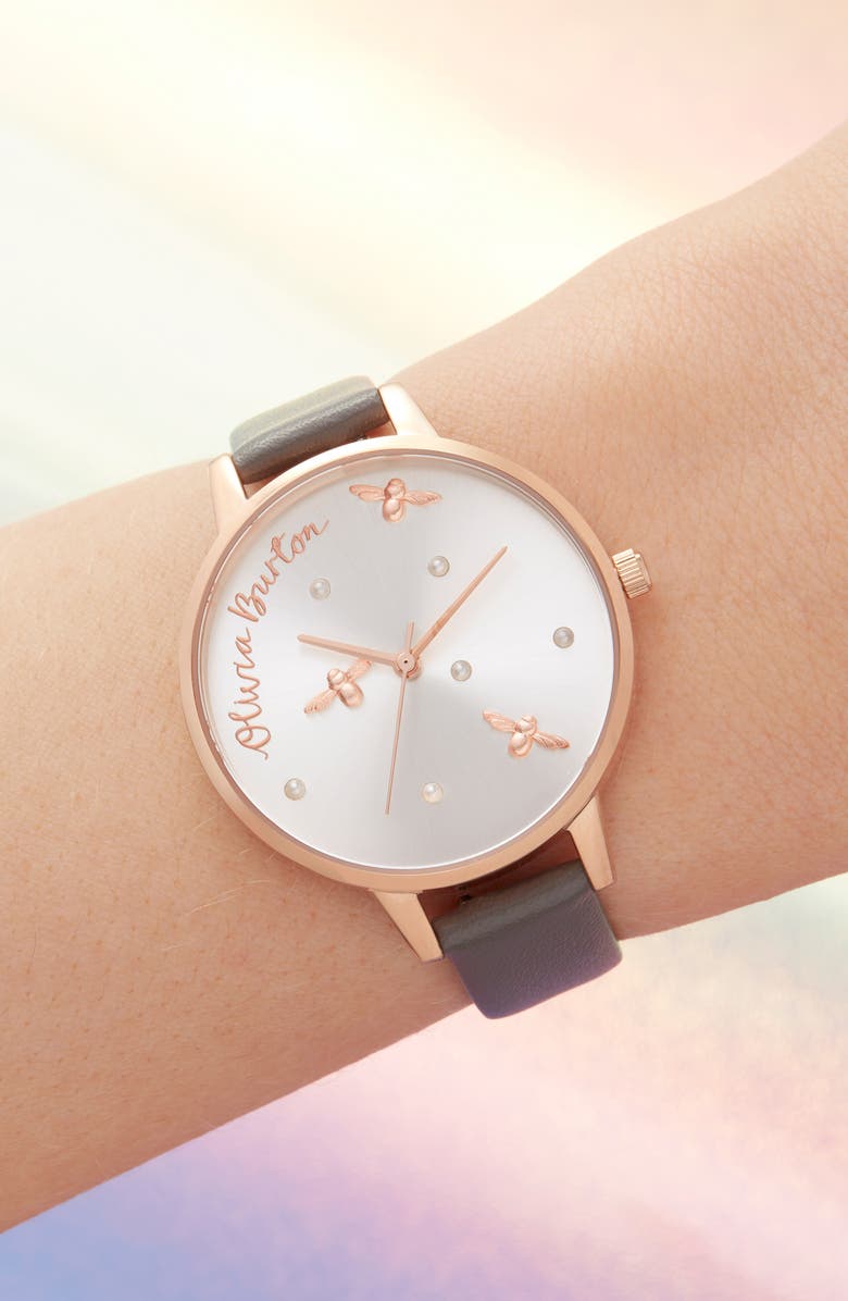 Olivia Burton Women's Pearly Queen Vegan Leather Strap Watch, 34mm ...