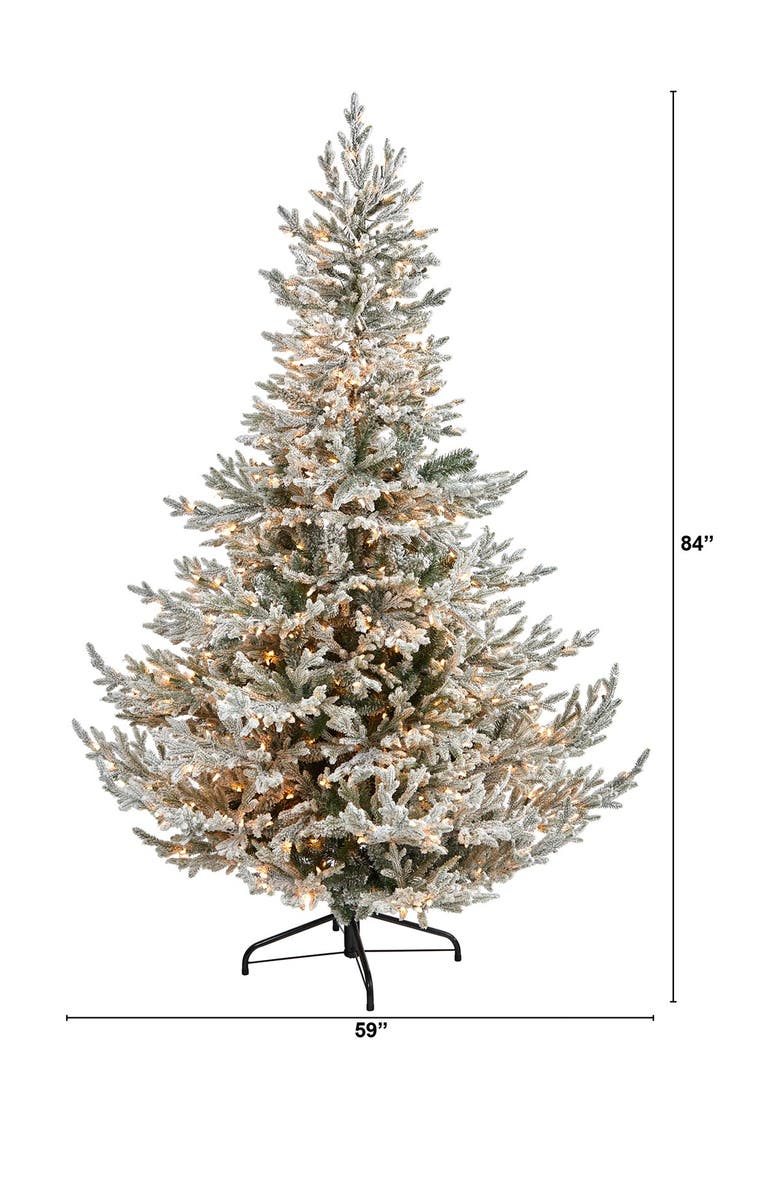 NEARLY NATURAL 7ft. Flocked Fraser Fir Artificial Christmas Tree with ...