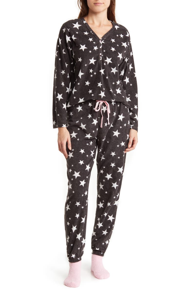 PJ COUTURE Wintery Star Print Long Sleeve Henley, Joggers & Socks ...