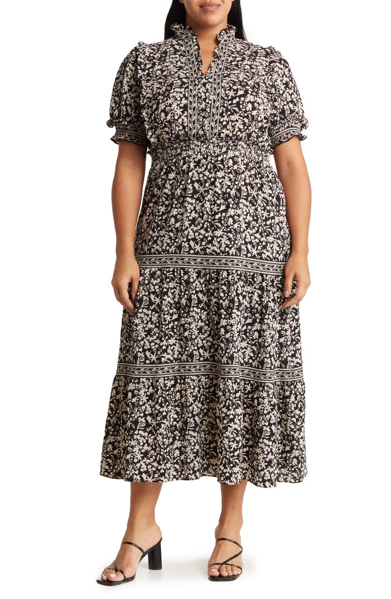 MAX STUDIO Floral Puff Sleeve Tiered Maxi Dress | Nordstromrack