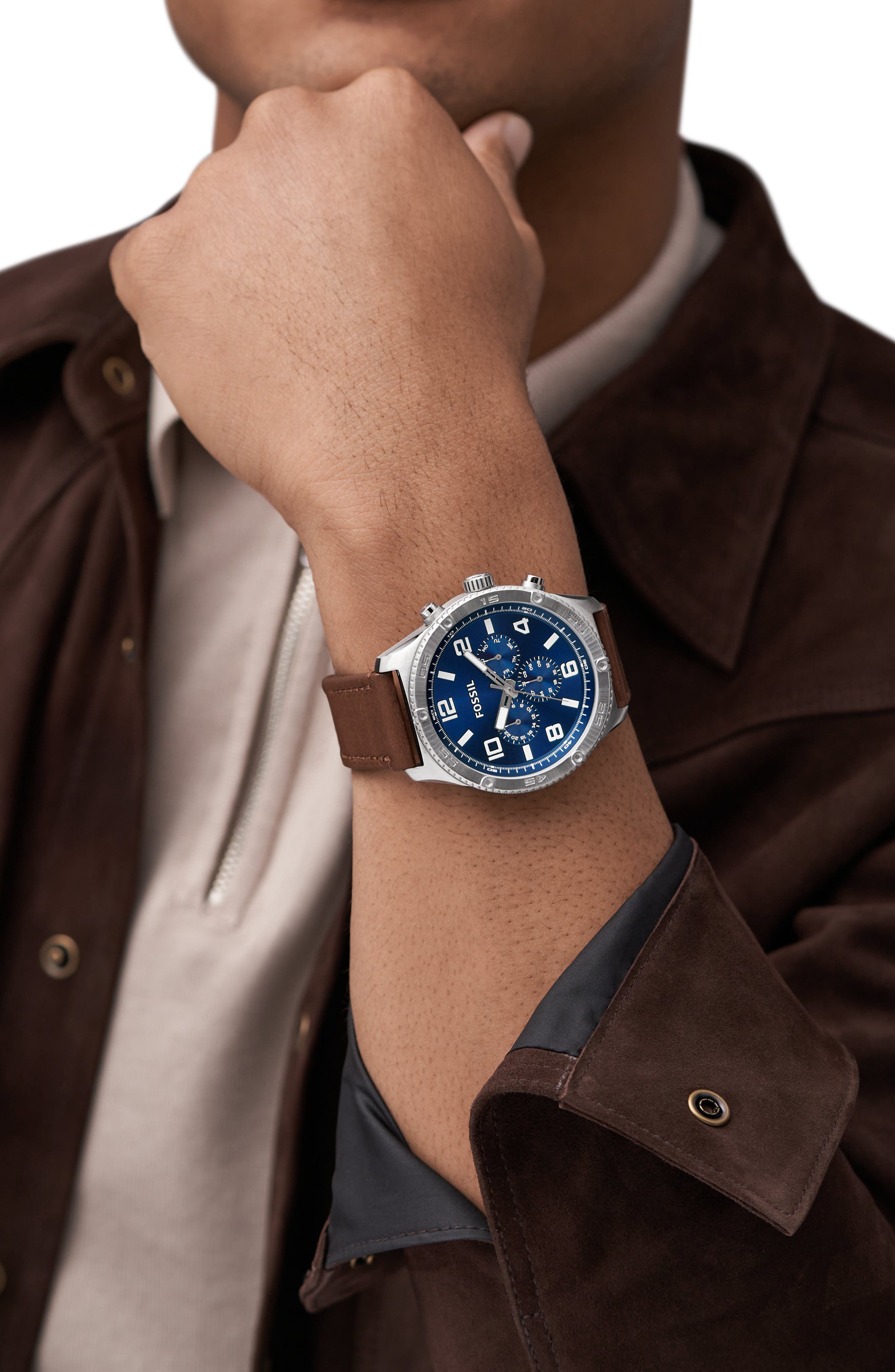 Fossil Brox Multifunction Leather Strap Watch, 50mm | Nordstromrack