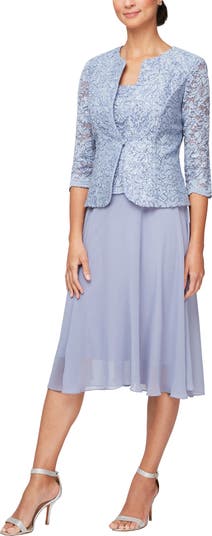 Alex Evenings Mock Two-Piece Lace Midi Cocktail Dress with Jacket ...
