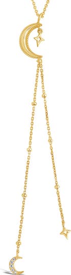 Sterling Forever 14K Yellow Gold Vermeil Pave CZ Moon & Star Y Drop ...