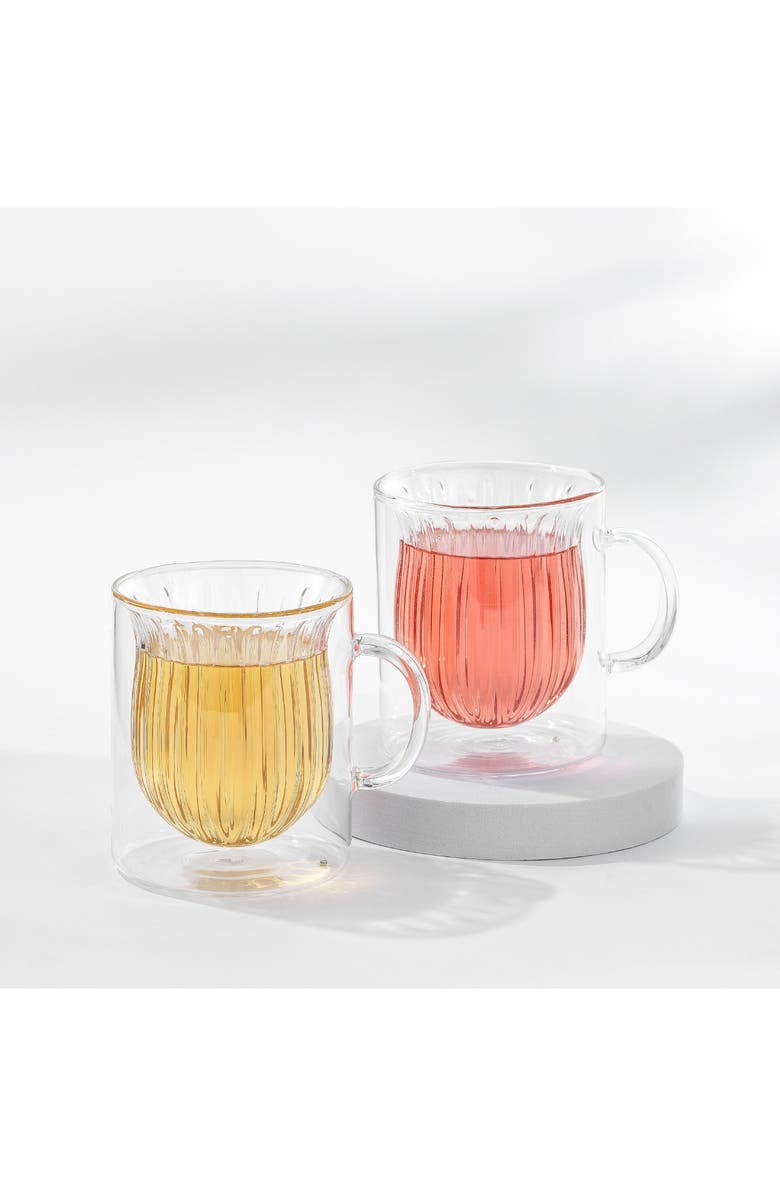 JoyJolt 3D Inverted Flower Floret Double Walled Glass Mug - Set of 2 ...