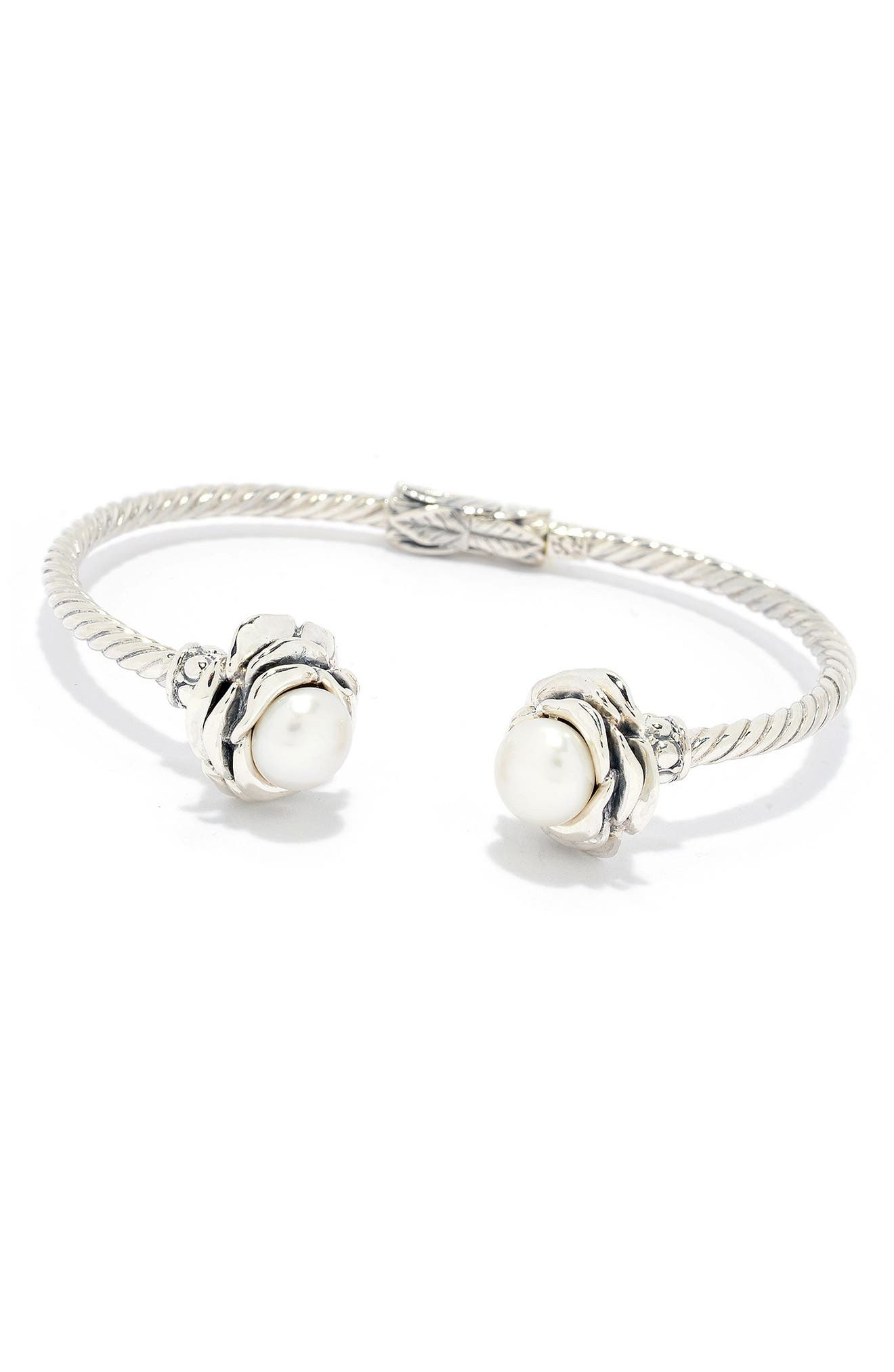 SAMUEL B. Sterling Silver 8.5-9mm Natural Pearl Flower Bangle Bracelet ...