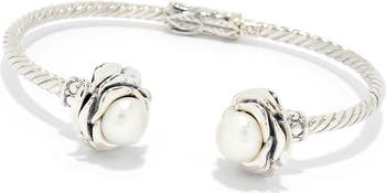 SAMUEL B. Sterling Silver 8.5-9mm Natural Pearl Flower Bangle Bracelet ...