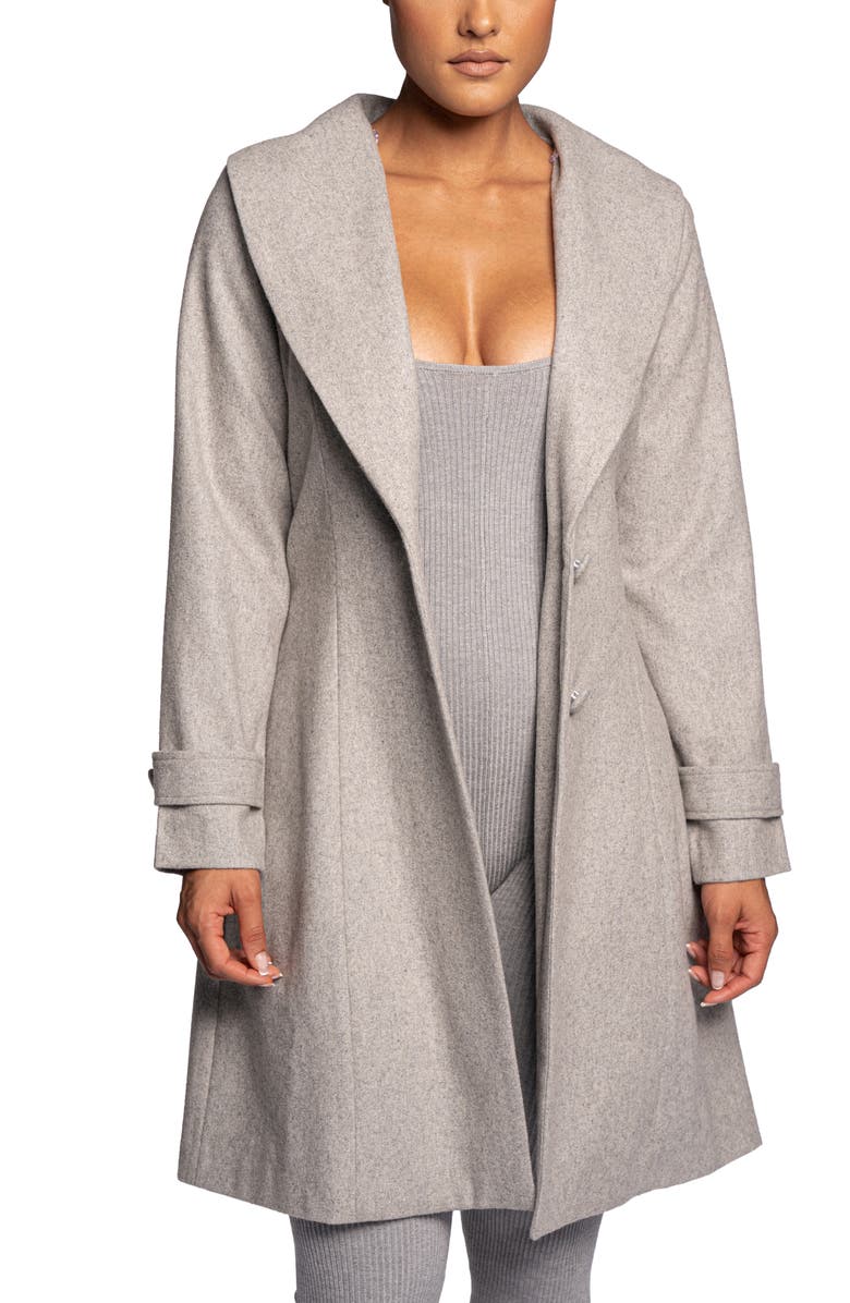 JLUXLABEL Francoise Wool Blend Belted Coat with Faux Fur Trim ...