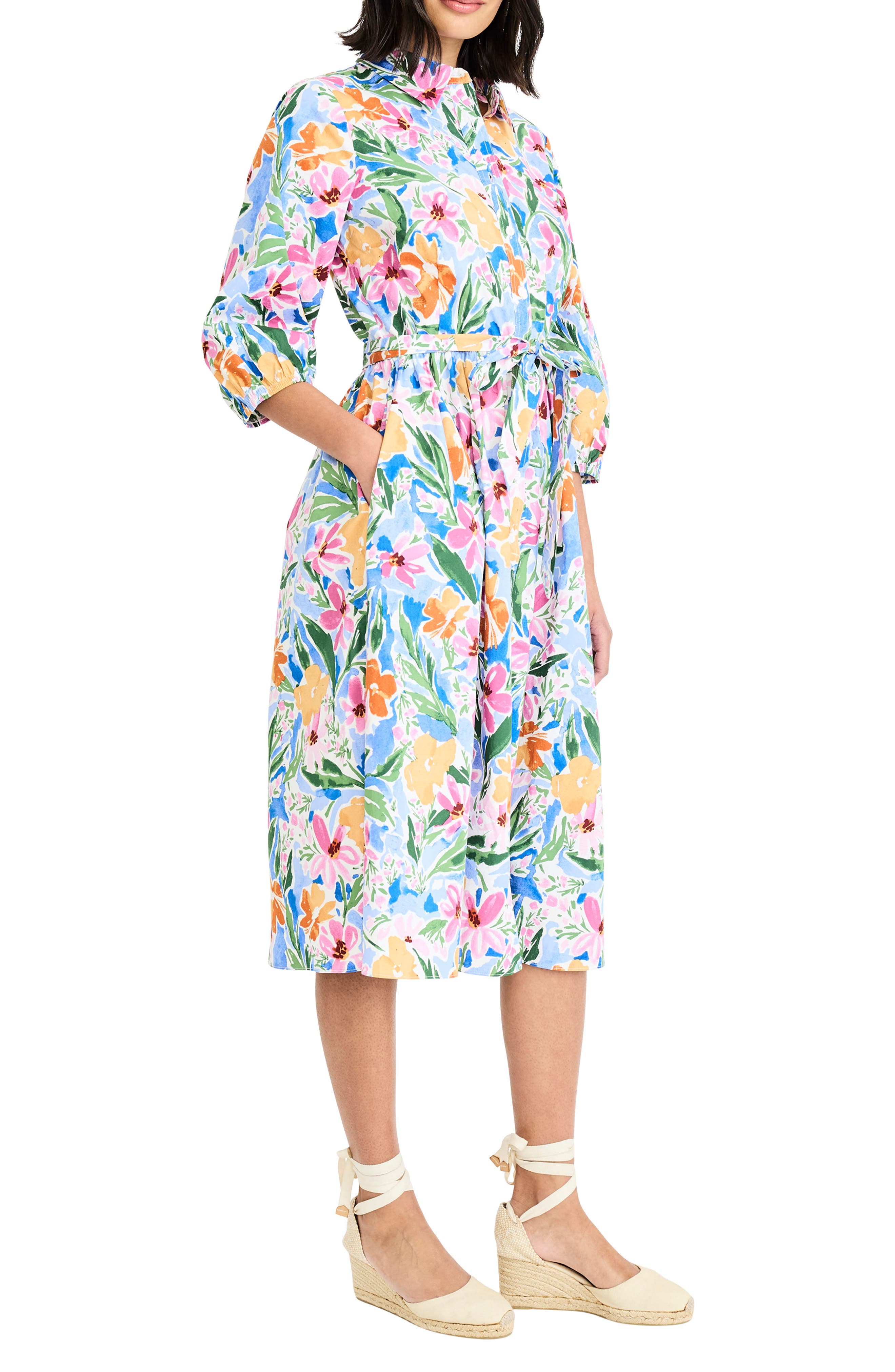 Floral Print Tie Waist Shirtdress (Women) | Nordstromrack