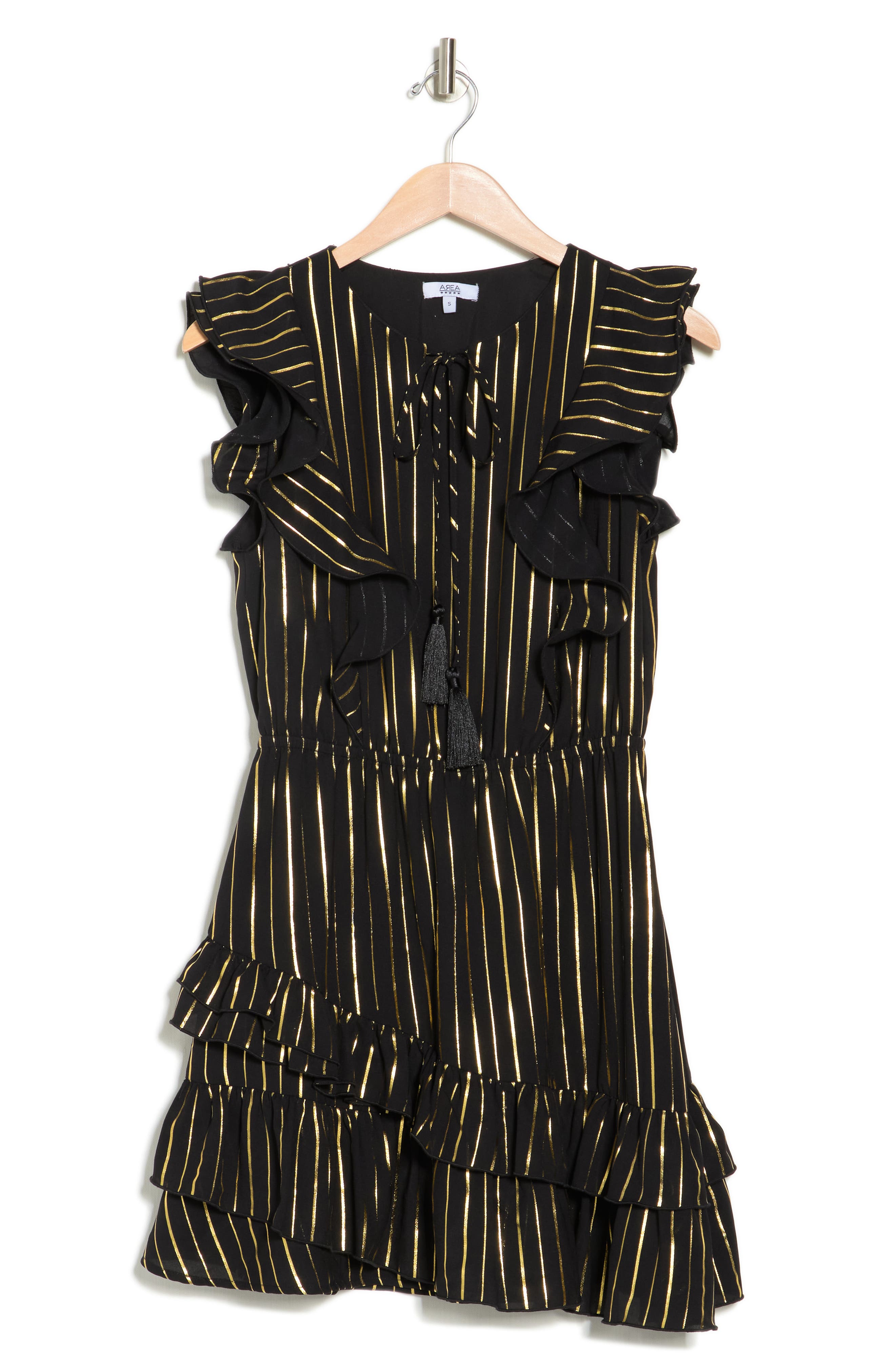 AREA STARS Metallic Stripe Ruffle Fit & Flare Dress | Nordstromrack
